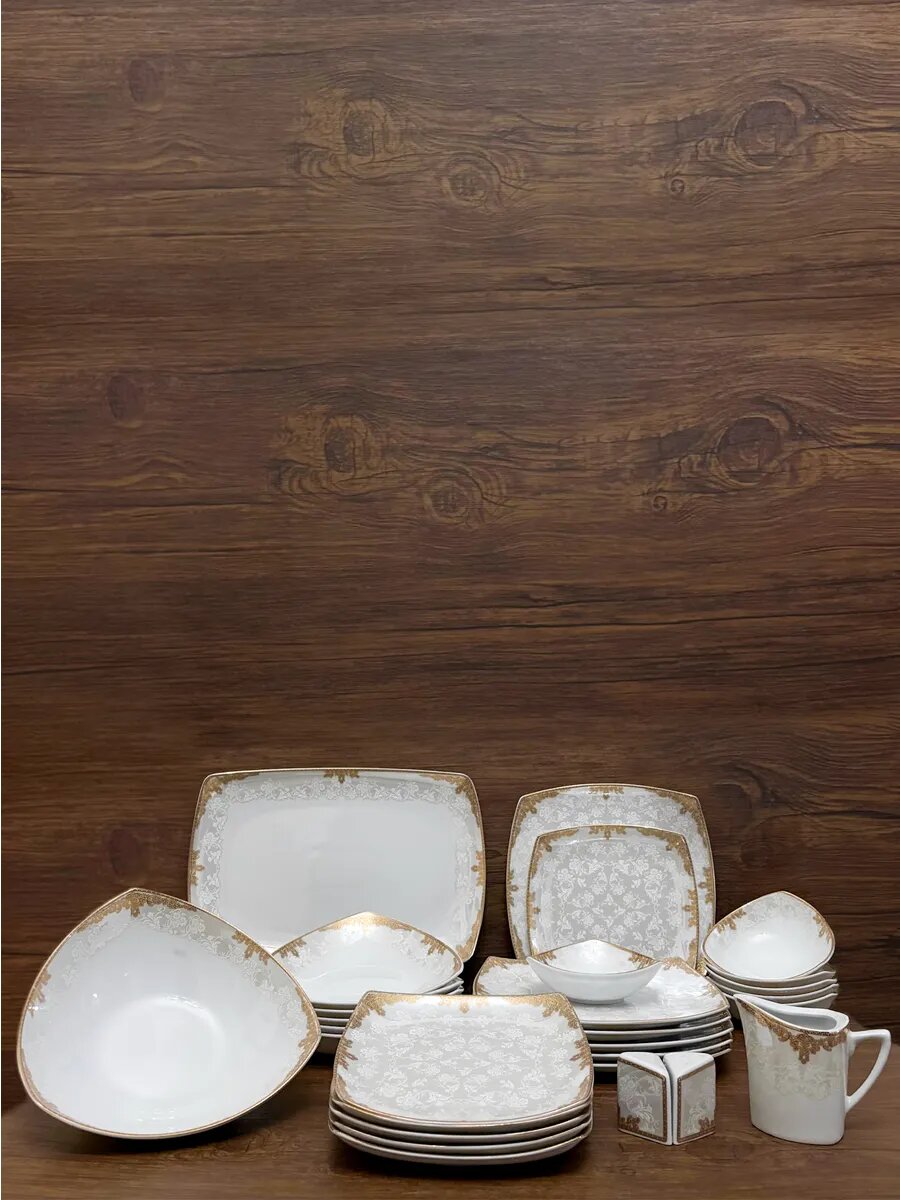 Сервиз столовый PARDIS CHINI "Faranoz", фарфор, 30 предметов, белый, светло-золотистый