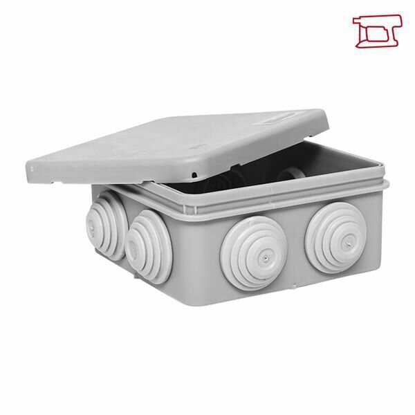 Распределительная коробка EKF серая, 100х100х50 мм, IP55, с крышкой, для прямого монтажа, 10 мембранных вводов