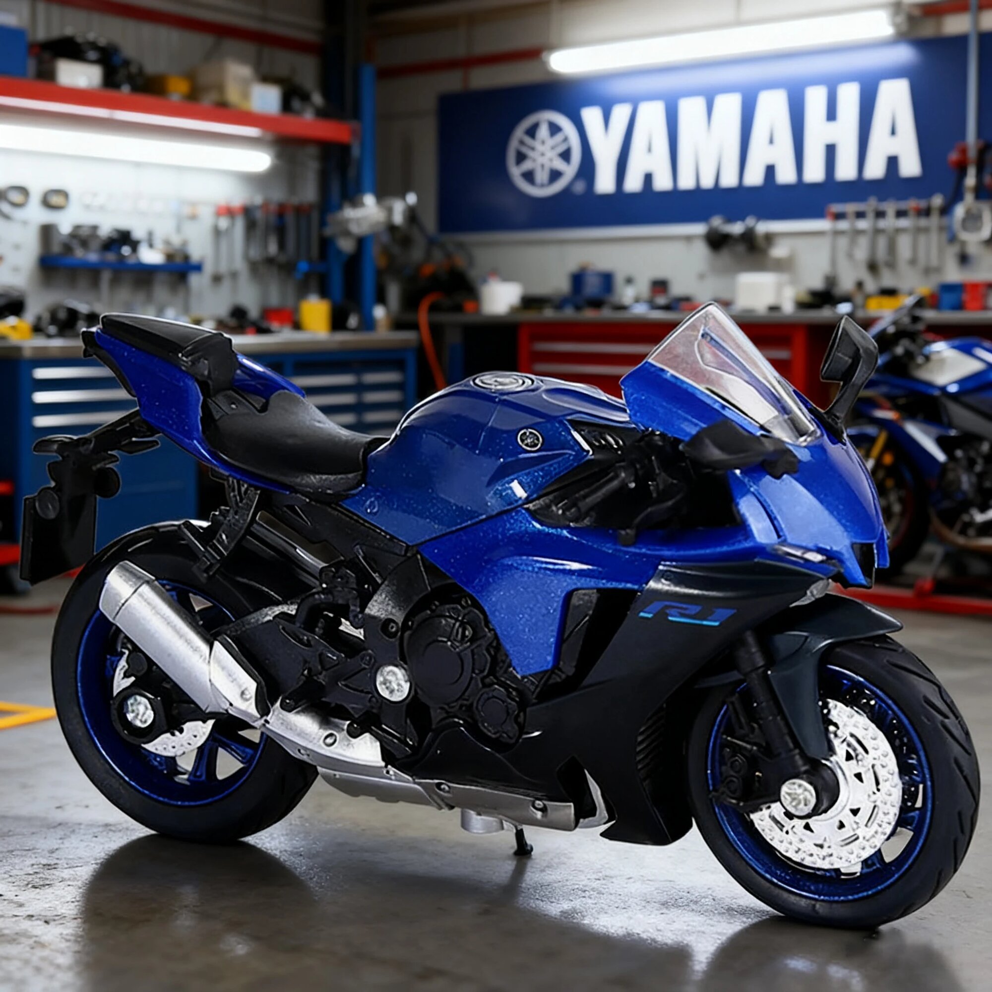 Металлический мотоцикл Welly 1:18, Синий, YZFR1 no box-1