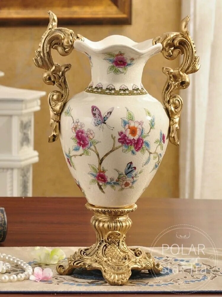 Ваза "шинуазри", 43 см , Керамика, Гипс, 1 шт