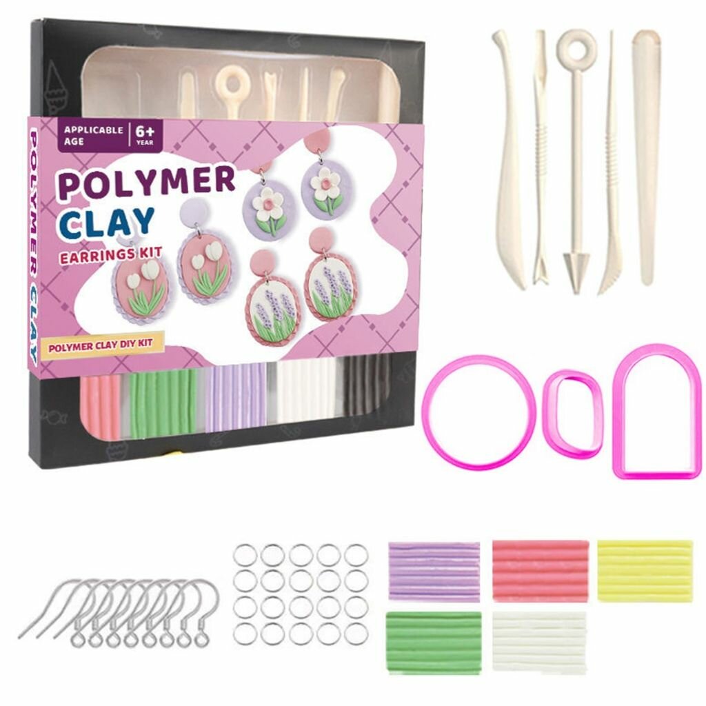 Набор из 40 шт. глиняных сережек для детей и взрослых, с 5-цветной глиной, резаком моделирования ювелирными аксессуарами
