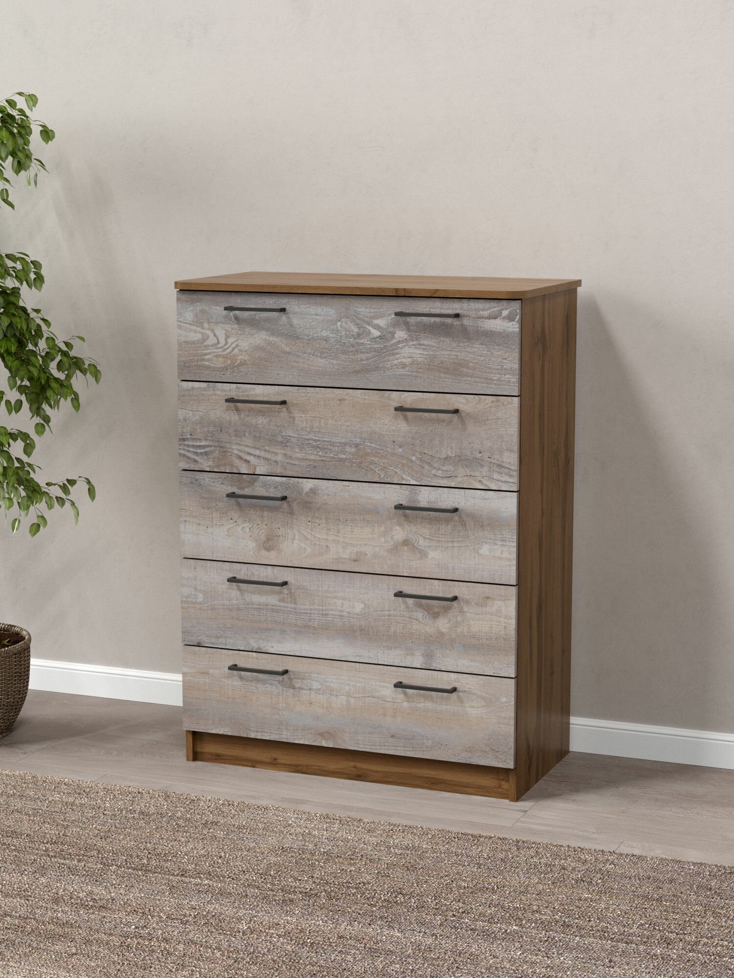 InHouse Комод Весна 5 Вотан/Рокпорт 85х54х91, фасады ЛДСП