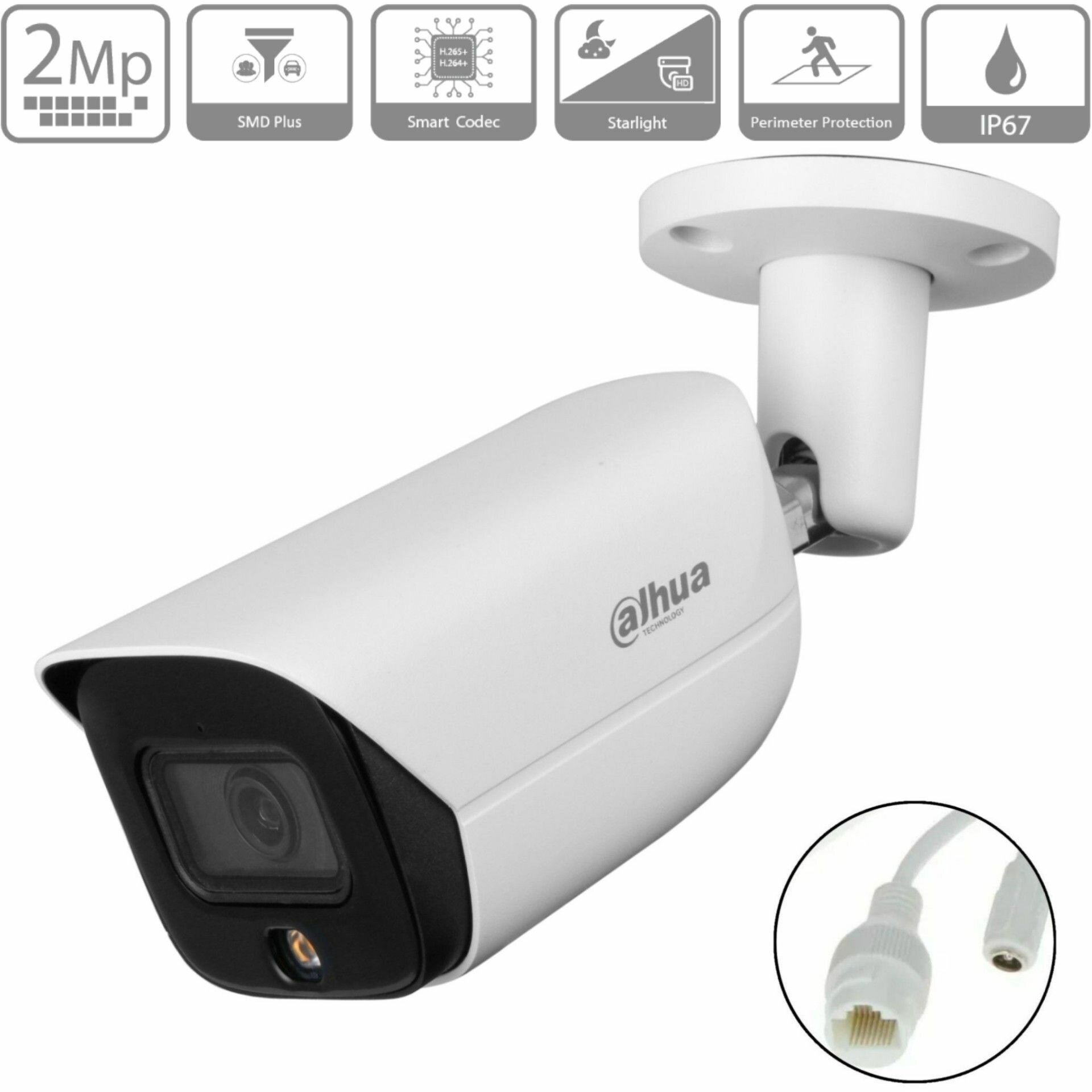 Dahua DH-IPC-HFW3249EP-AS-LED-0360B 2Мп 3,6 мм камера видеонаблюдения IP уличная, цифровая цилиндрическая IP видеокамера для улицы с LED-подсветкой, 1920x1080 Full HD