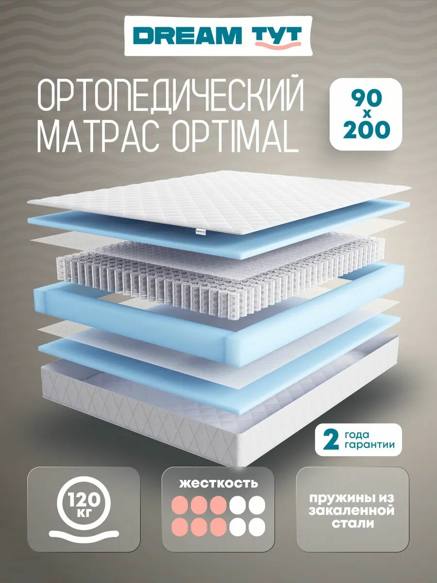 Матрас DREAM TYT Optimal, независимые пружины, гипоаллергенный, ортопедический, 90x200 см