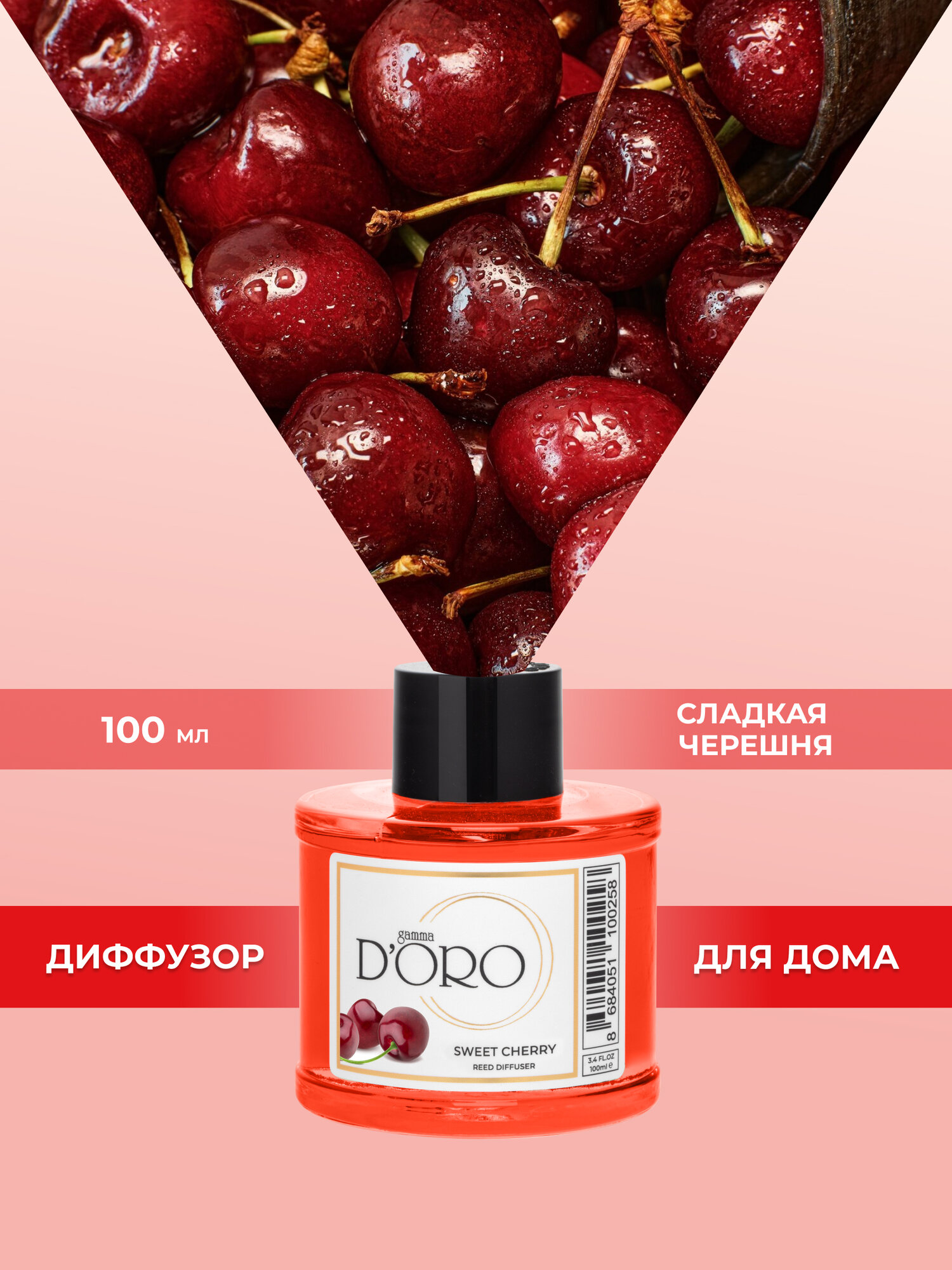 Ароматический диффузор для дома с палочками GAMMA D’ORO Сладкая черешня 100 мл