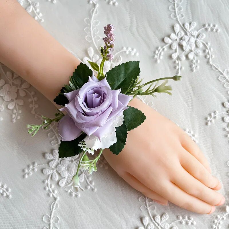 Шелковая бутоньерка синяя Фиолетовый, Wrist Corsage A