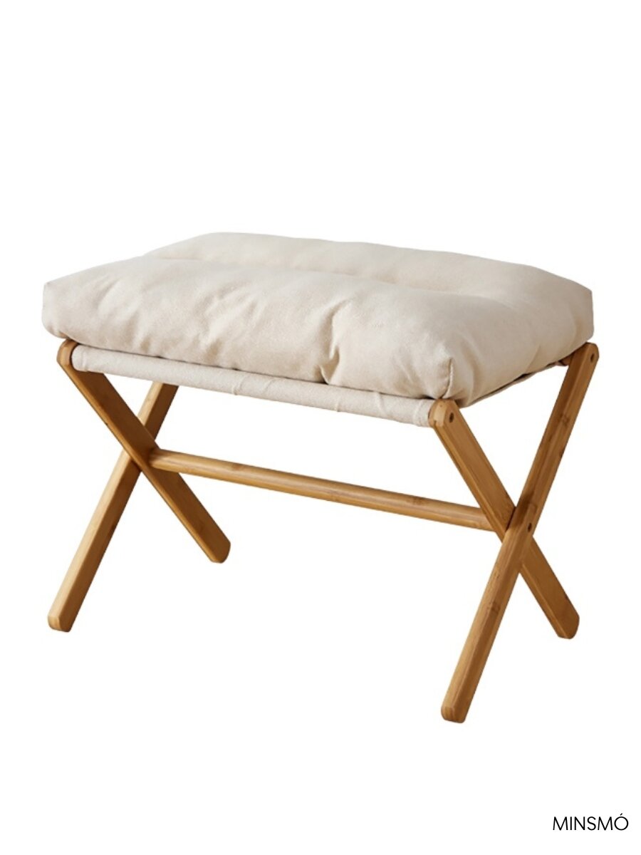 Табурет складной с мягким съемным сиденьем, подставка для ног, цвет бежевый