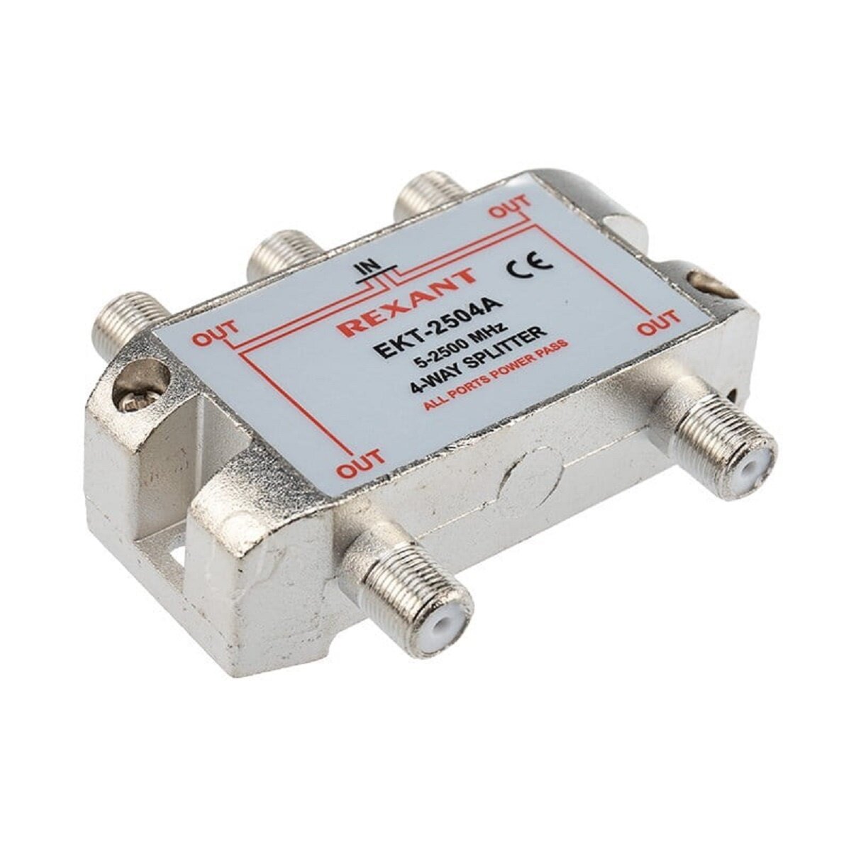 Сплиттер (делитель) спутниковый REXANT EKT-2504A на 4 вых. F с проходом питания 5-2400 MHz