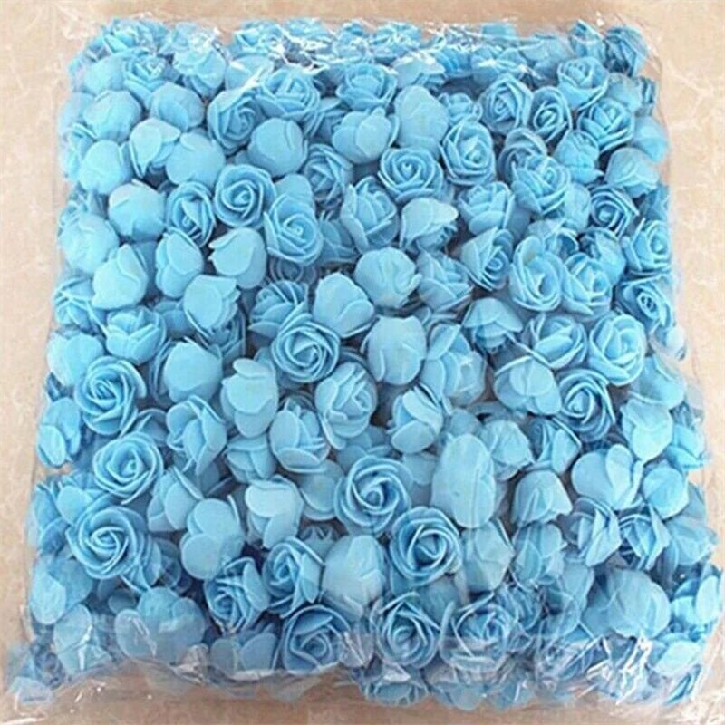 Mini foam roses heads realistik artificial flowers for wedding and party decoration blue