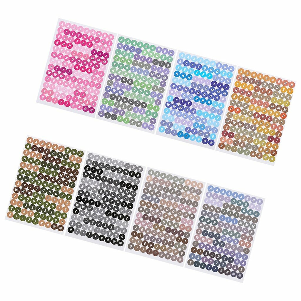 1 набор из 8 листов, наклеек с буквами, маленьких наклеек с цифрами в виде точек