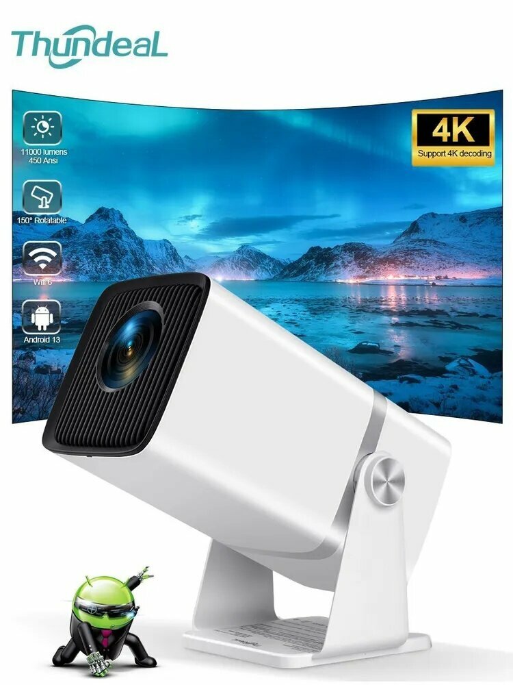 ThundeaL Проектор ThundeaL 4K Full HD проектор FHD TD80W Android WiFi 3D домашний кинотеатр, 1LCD, белый