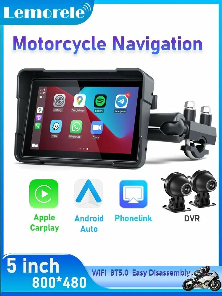 Мотоцикл carplay, 5-дюймовый водонепроницаемый сенсорный экран, беспроводной carplay и Android Auto, GPS-навигация, поддержка нескольких языков