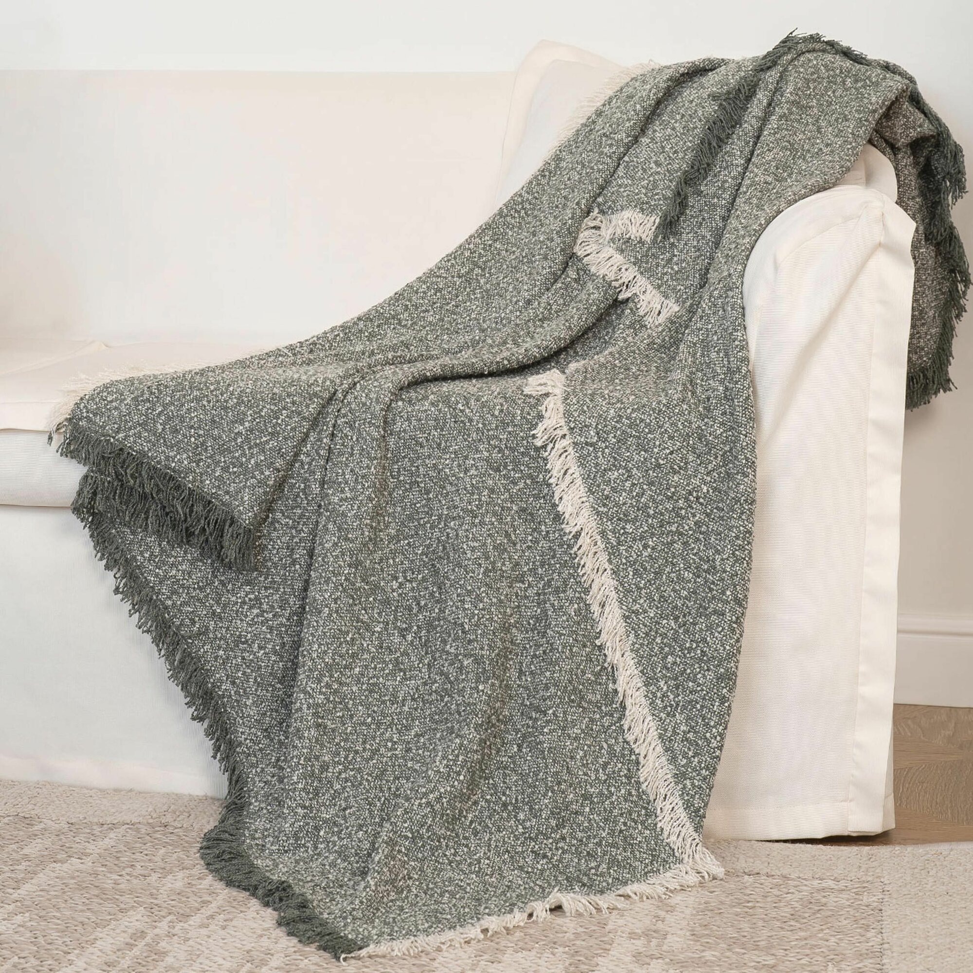 Плед, 130х170 см, с бахромой, акрил/полиэстер, зеленый, Acrylic, Kuchenland