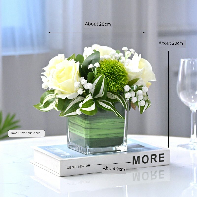 Искусственный цветочный букет в вазе для декора стола в гостиной, на кофейном столике или конференц-столе Белый