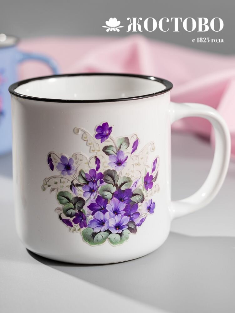 Кружка для чая керамическая с принтом Жостово в дачном стиле