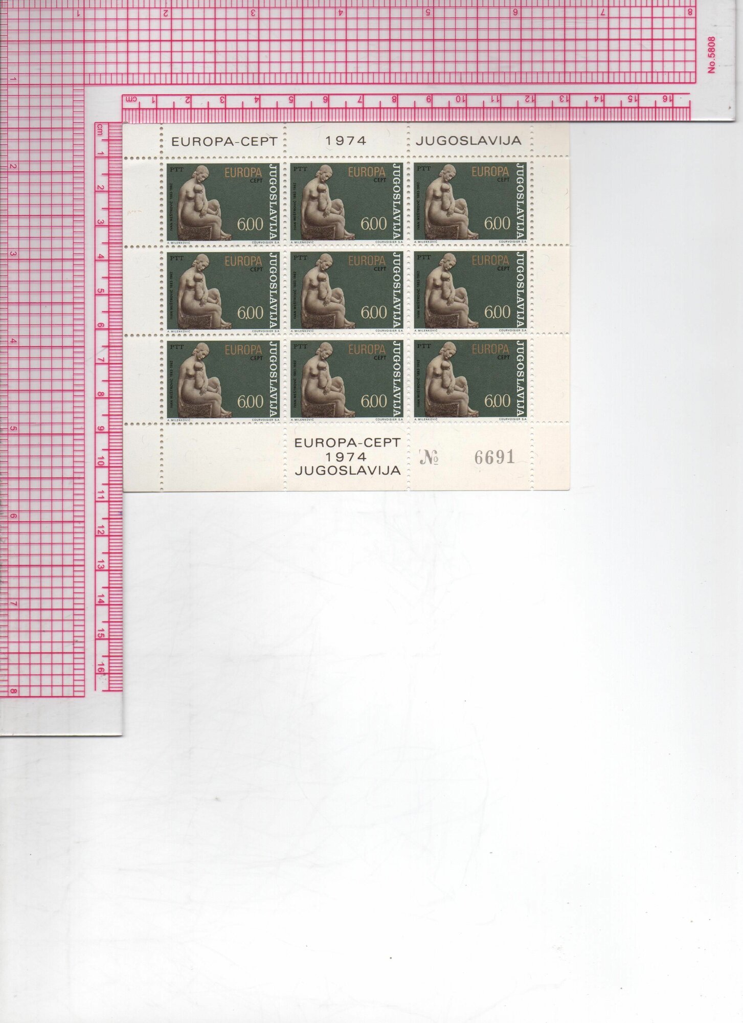 Это почтовый лист (мини-лист) Югославии из серии EUROPA-CEPT, 1974 год.