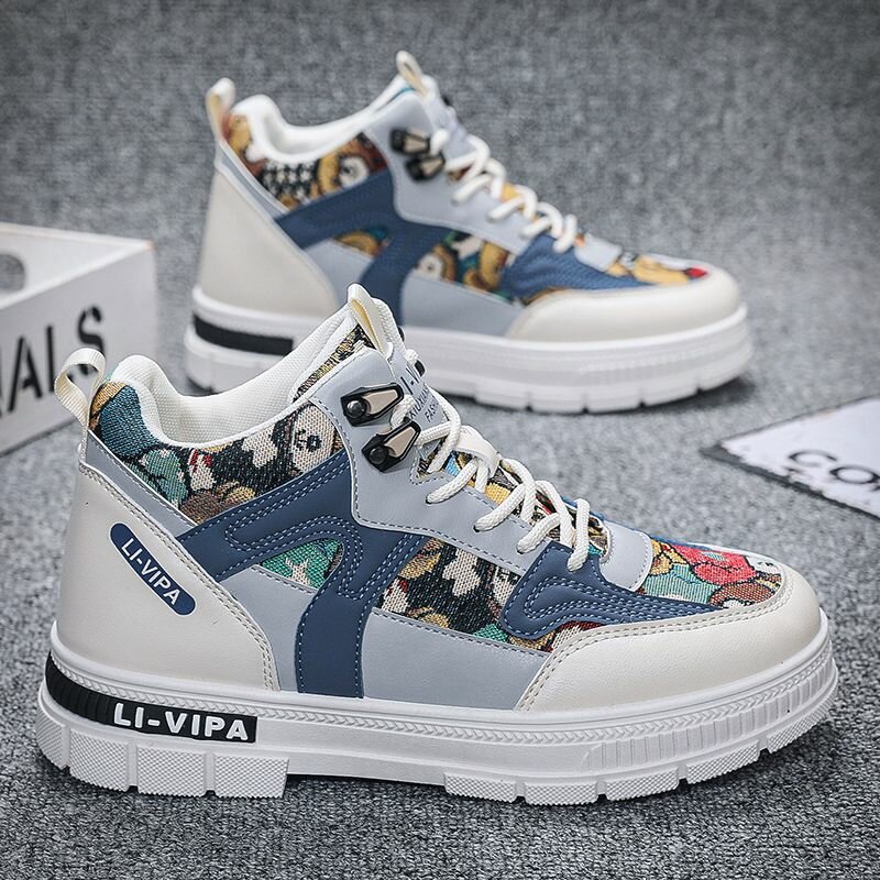 Модные мужские высокие кеды из парусины, новый стиль, водонепроницаемые, нескользящие, с толстой подошвой, повседневные, популярные, универсальные мужские кроссовки с принтом медведя.