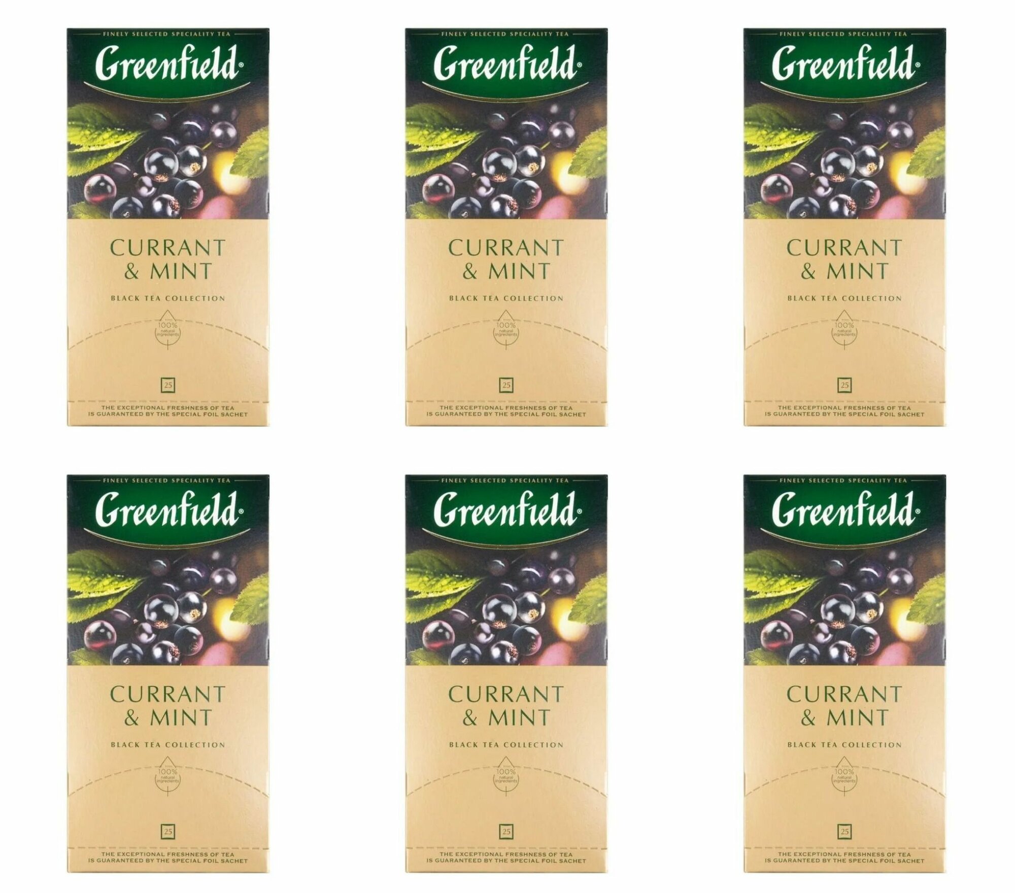 Greenfield Чай черный Currant & Mint, 25 пакетиков по 1,8 г, 6 уп