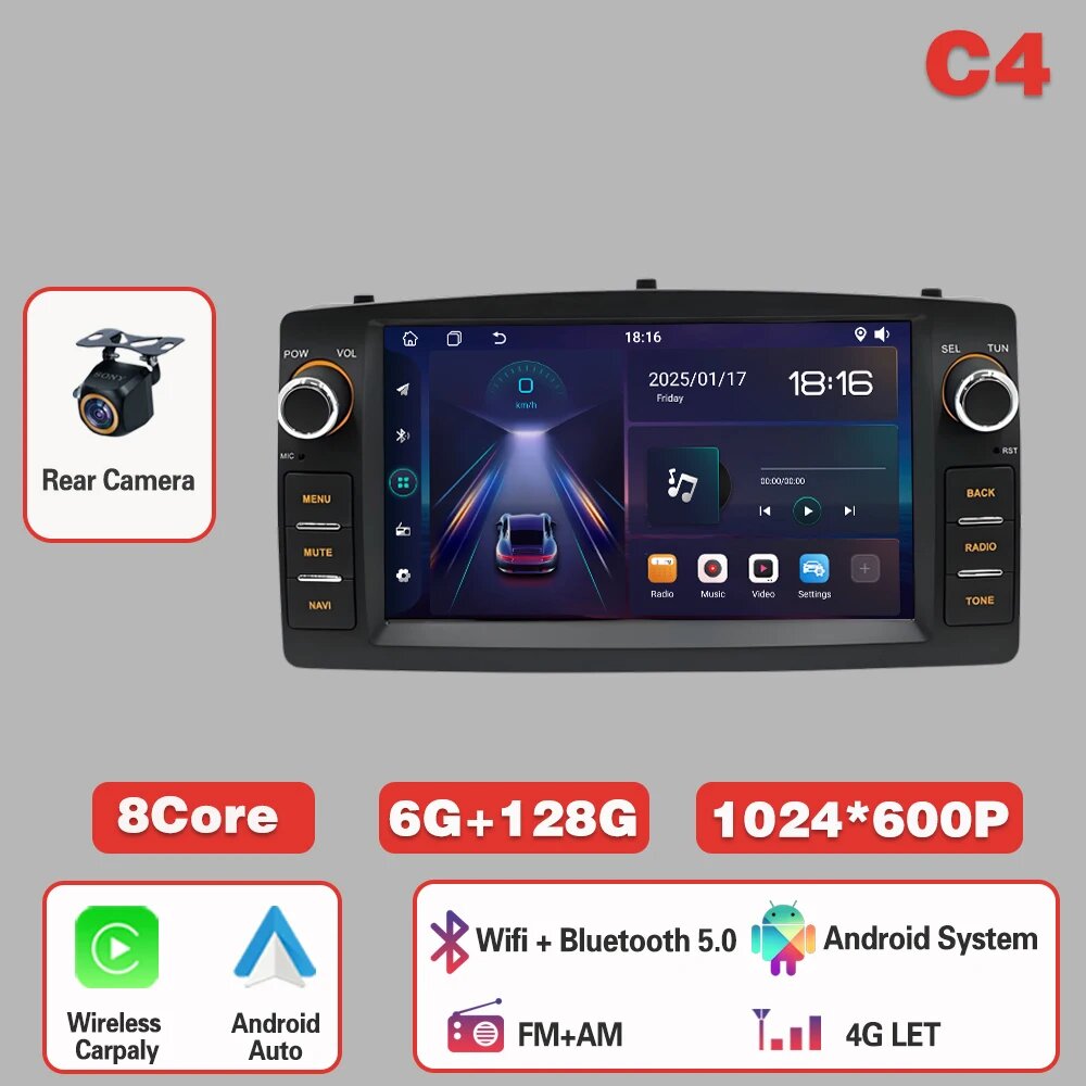 Автомагнитола Android 8Core 6G+128G 1024*600 CarPlay для C4