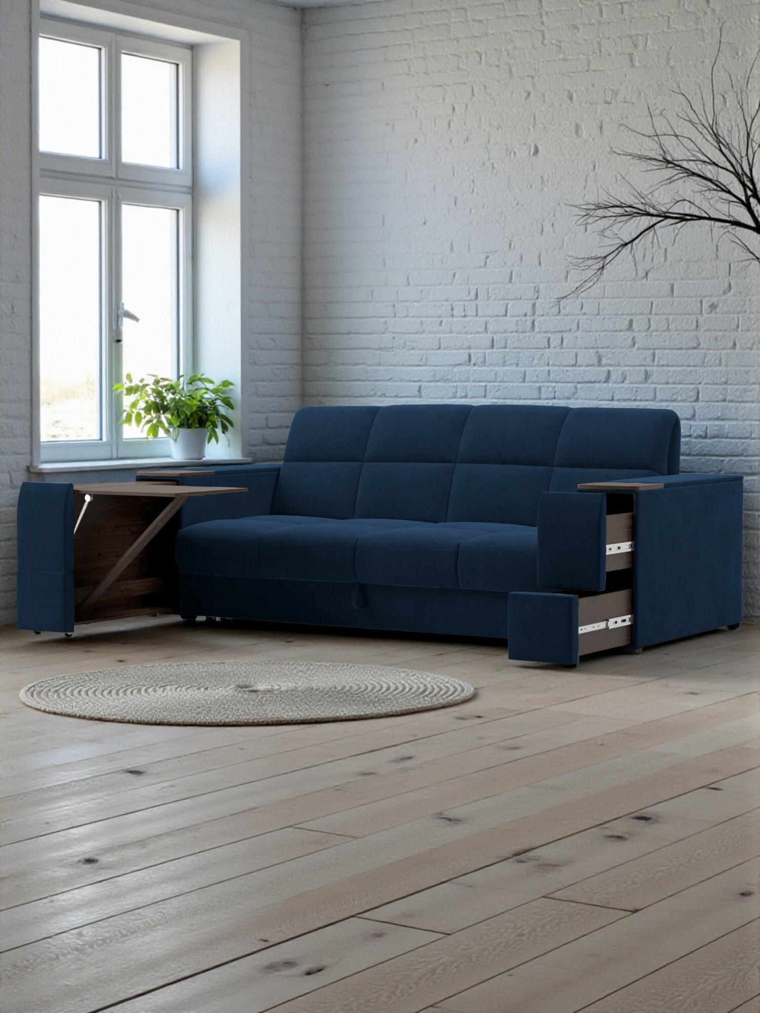 Диван раскладной аккордеон "Скай", 180х200, Синий, ППУ, габарит 235 см