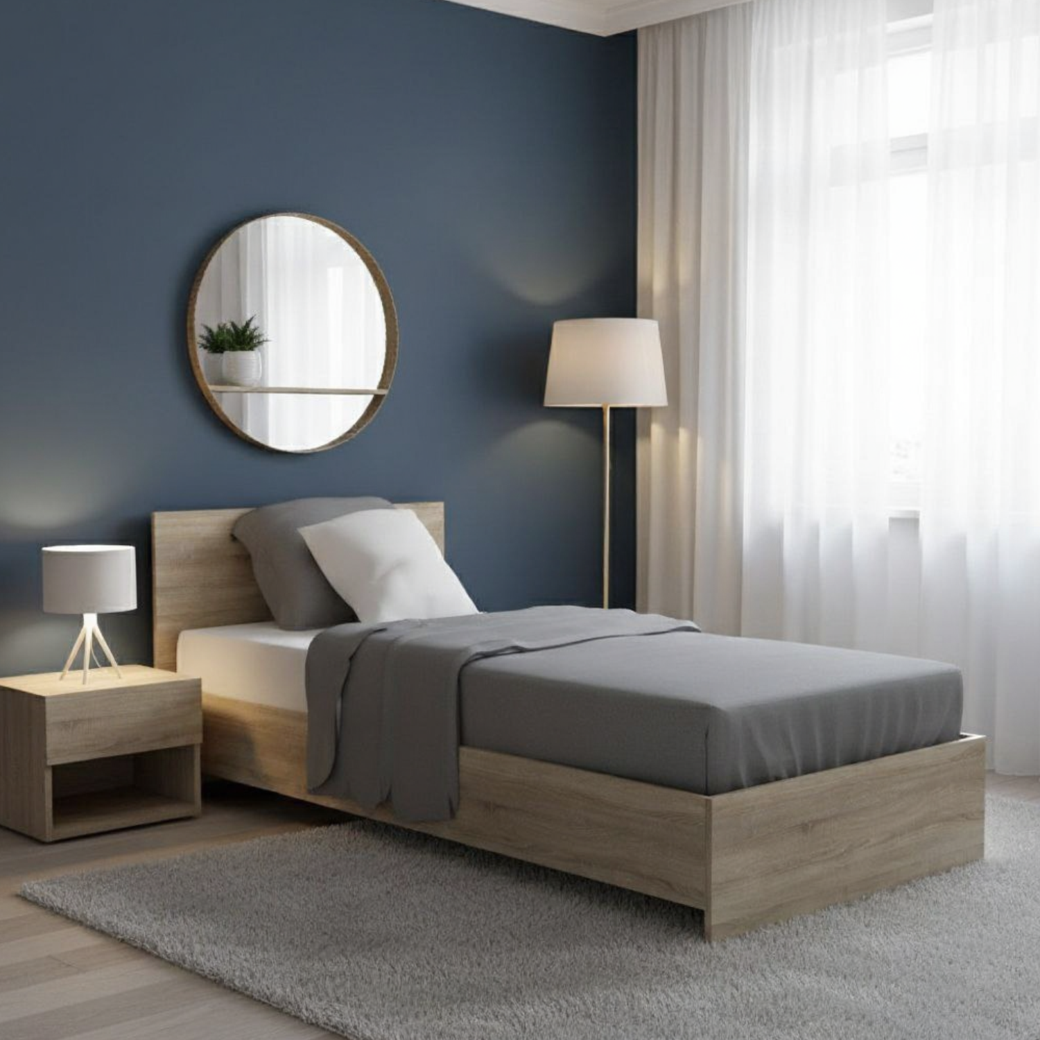 Кровать односпальная Римини (сп. м. 80х200 см, настил ДСП), Дуб сонома, усиленная конструкция