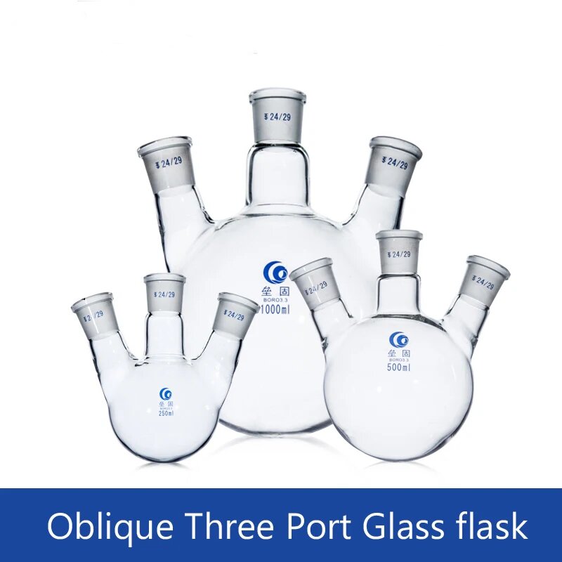 Трехпортовая стеклянная колба из боросиликатного стекла 500ml 24x24x24