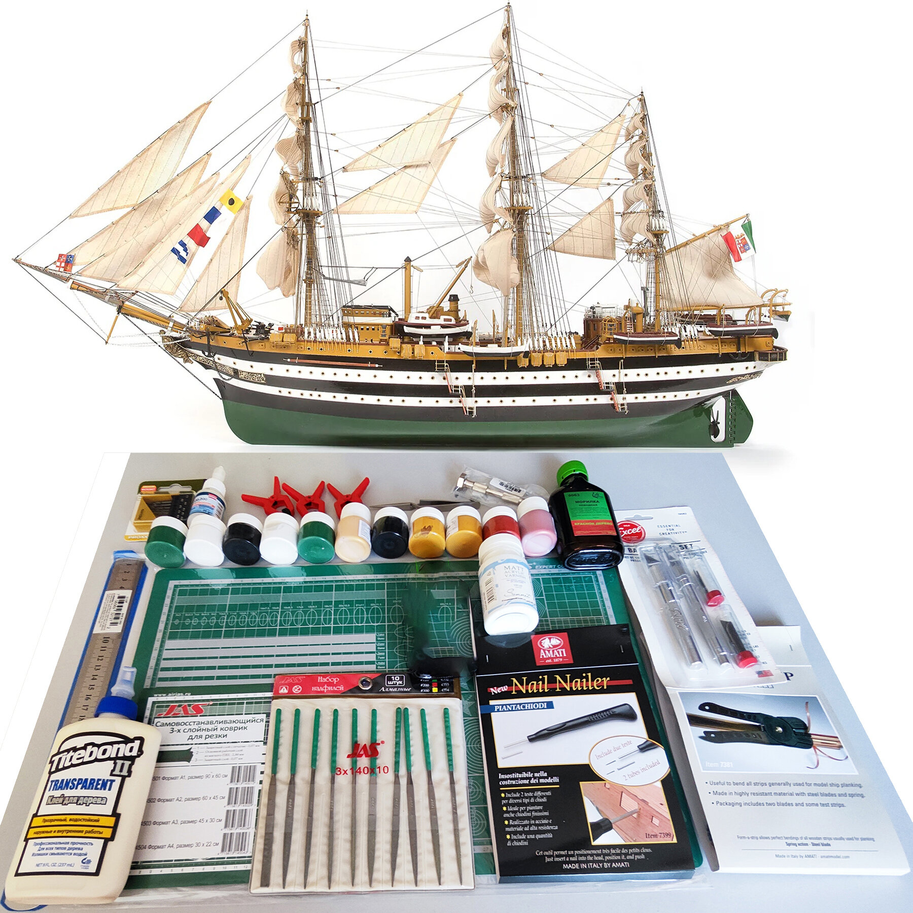Сборная модель, корабль от OcCre Amerigo Vespucci, 1000 часов, М.1:100, подарочный набор, инструменты, краски, лак, клея