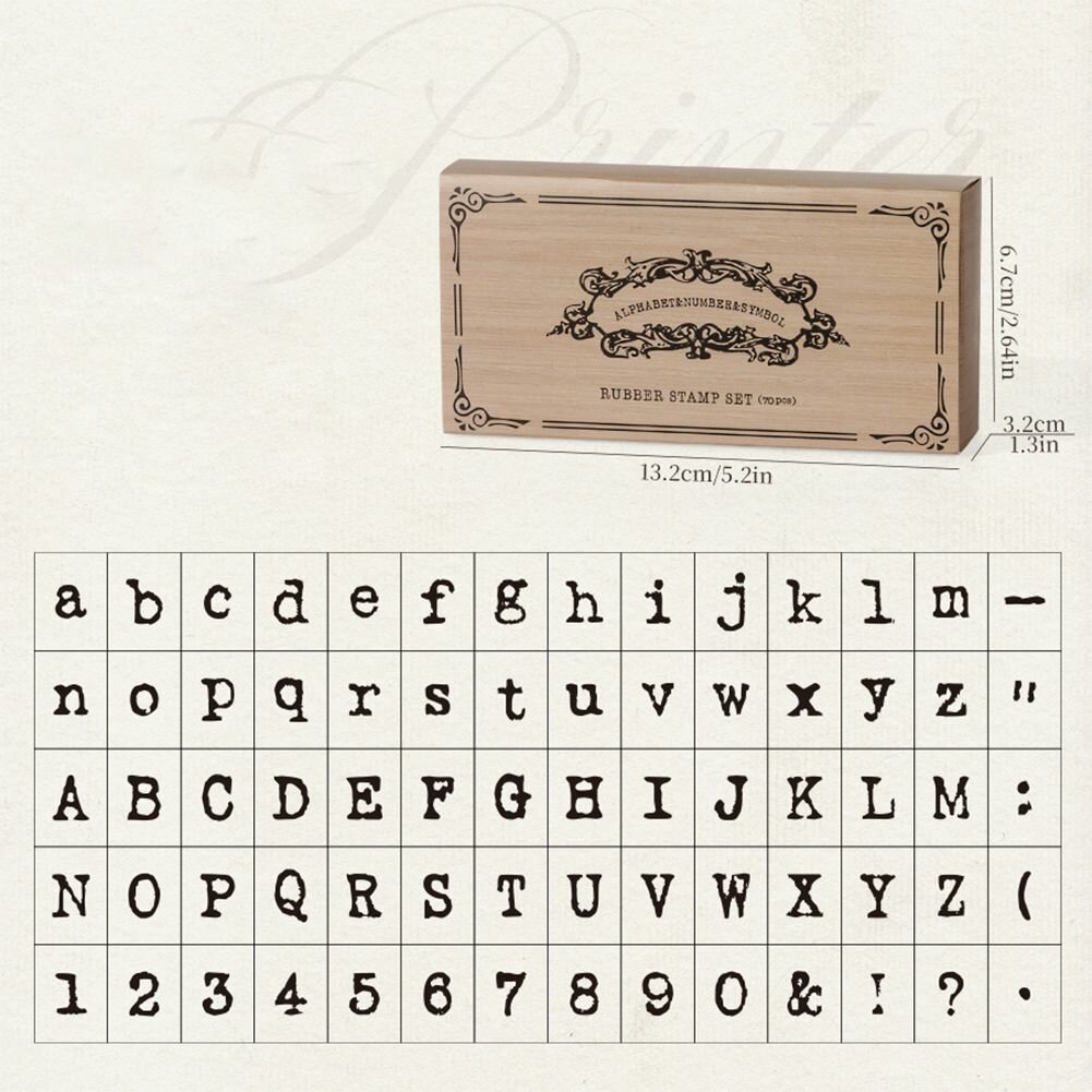 Набор из 70 винтажных деревянных штампов: буквы, цифры, символы для скрапбукинга и творчества