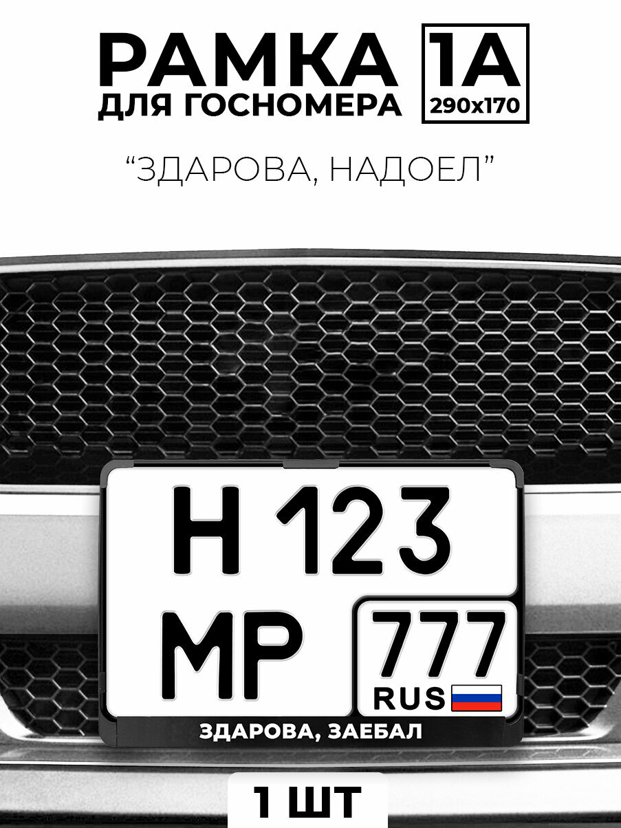 Рамка для номера автомобиля квадратная тип 1а с надписью Здарова, надоел, fsb