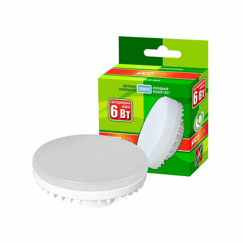Светодиодная лампа Jazzway PLED-ECO 6Вт таблетка матовая 5000К холодный белый GX53 460лм 230В/50Гц D75х26mm 2852007