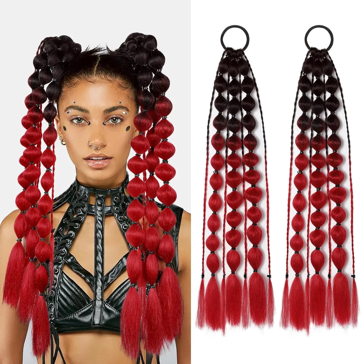 Синтетические розовые длинные кудрявые косы 2 шт Red