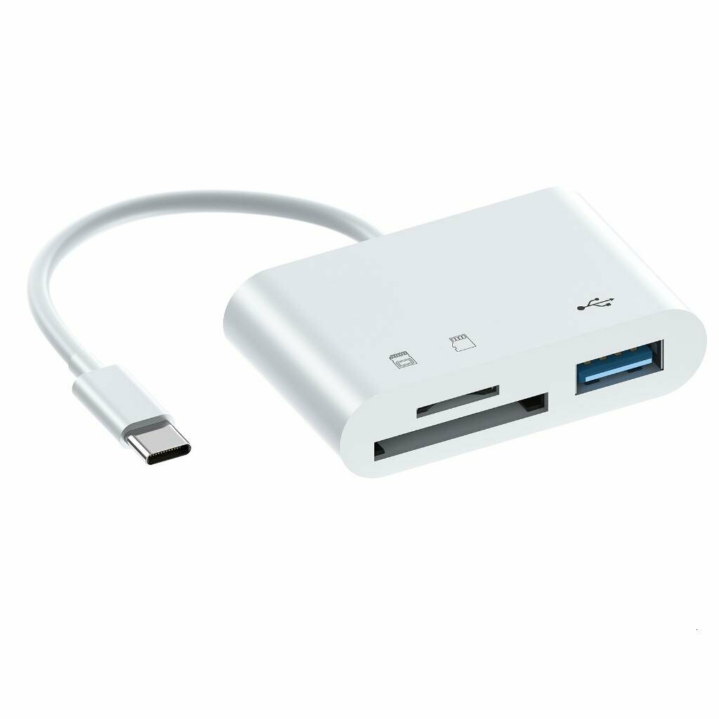 Универсальный кард-ридер USB Type-C/Micro USB/TF/SD, ТИП C белый