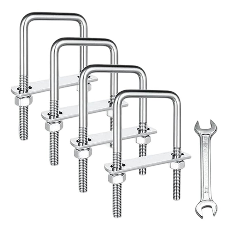 Упаковка из 4 Квадратных U-Образных Болтов Конструкция из Углеродистой Стали с Рамными Пластинами Шайбы Крепежный Инструмент для Зажима Трубы Крепление Прицепа