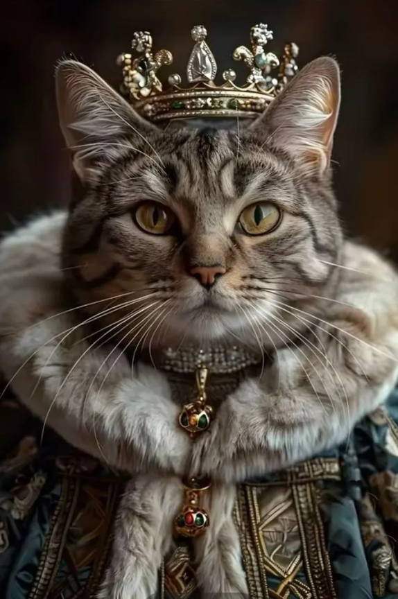 Алмазная Картина "Кошки: Серый Британский Кот С Короной" 5D Круглый Бриллиант 40x50См.