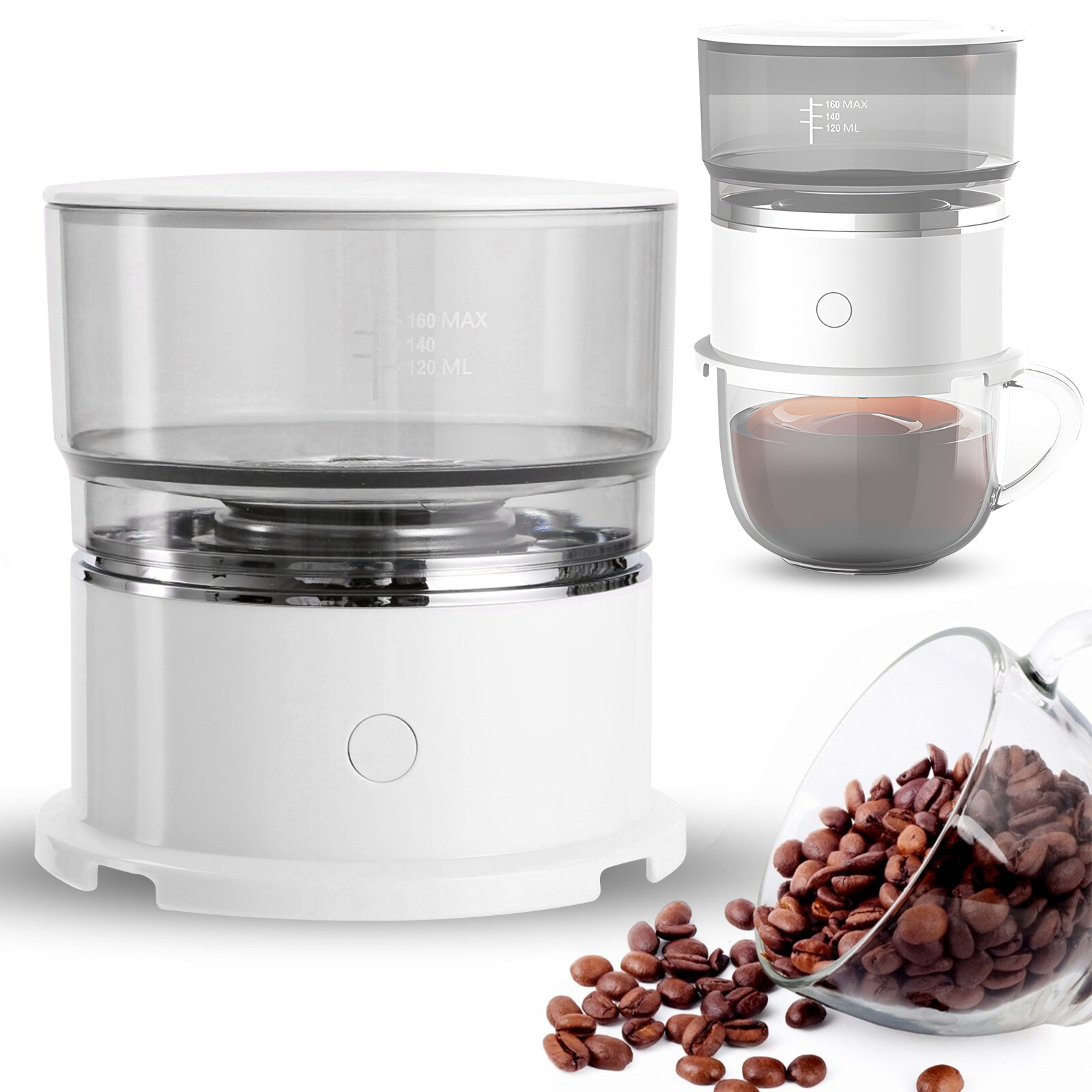 Кофеварка для налипания 6.76oz 1-3 чашки многоразовая для кемпинга деловых поездок дома офиса белый цвет ABS 101.5x100mm 230g 88-92°C 200ml 2*AAA батарейки не входят 1шт