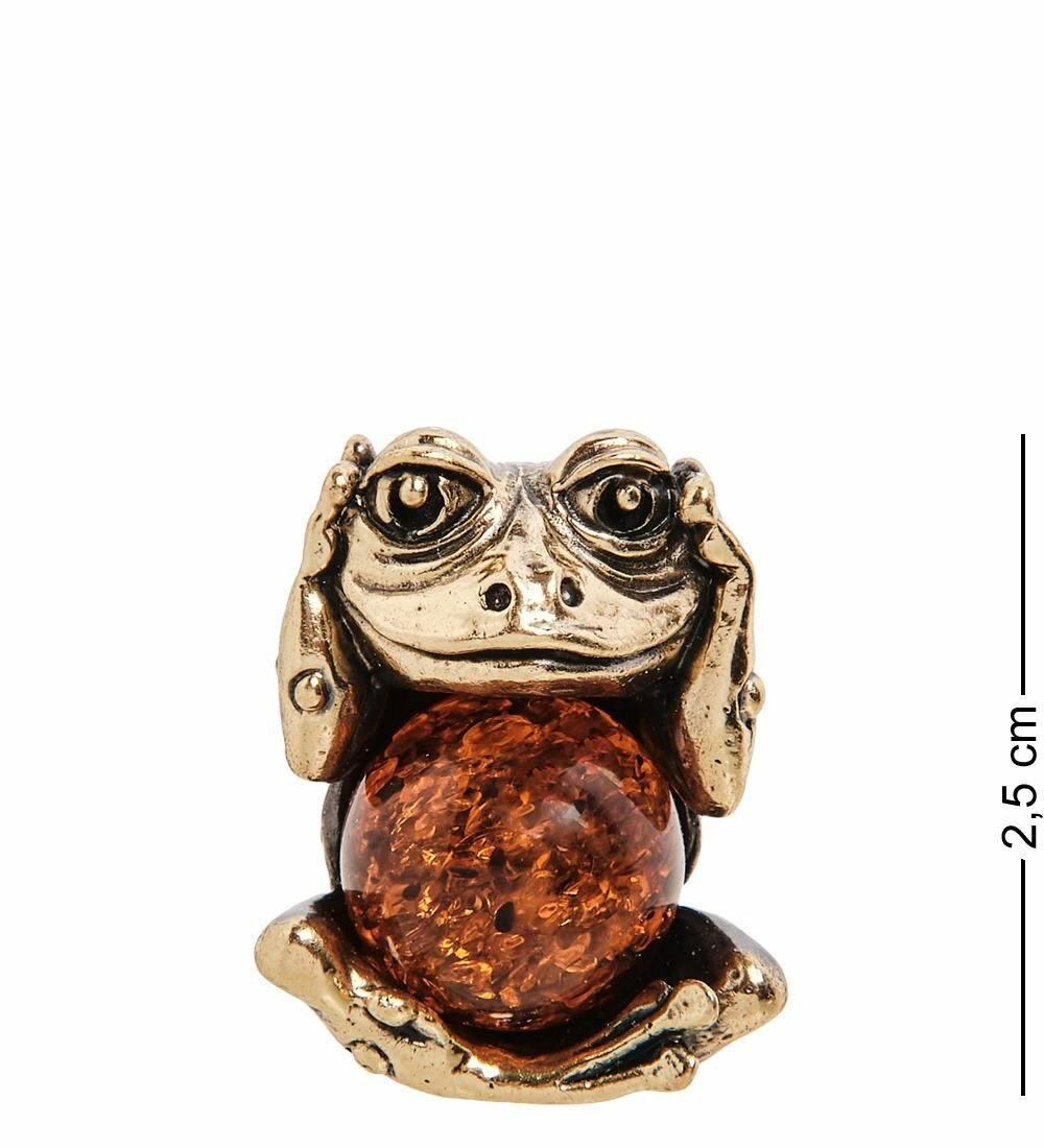 Фигурка Лягушка не слышу (латунь, янтарь) A2163641 Народные промыслы, бронзовый