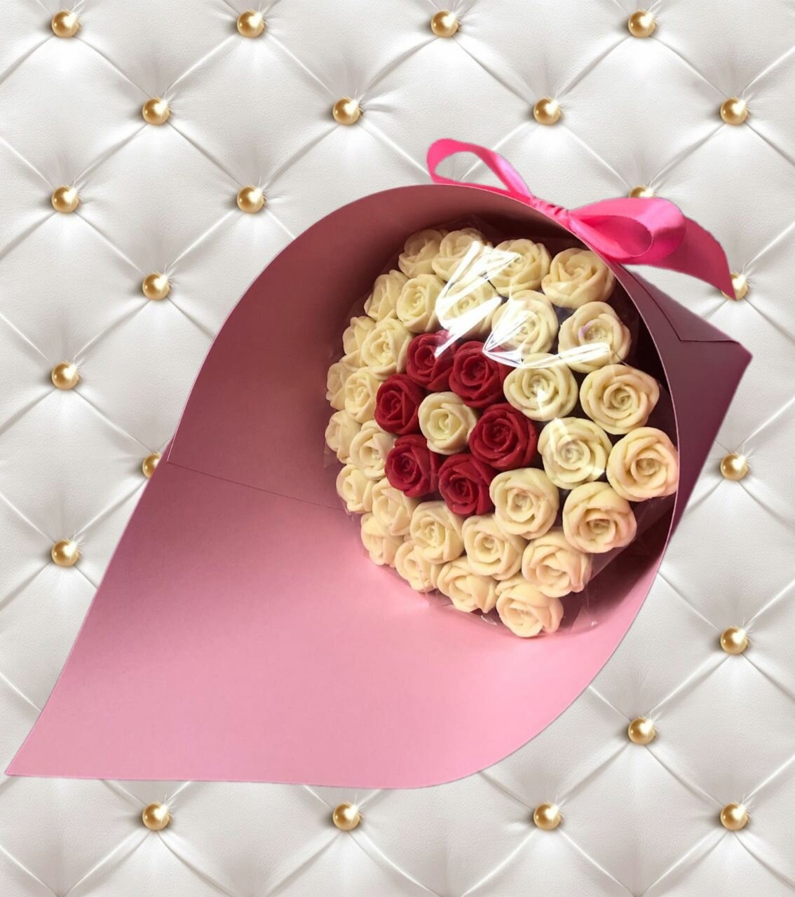 ТД НебыковА Сладкий букет на день рождения/14 февраля/8 марта шоколадные розы 37 шт 444 г розовый