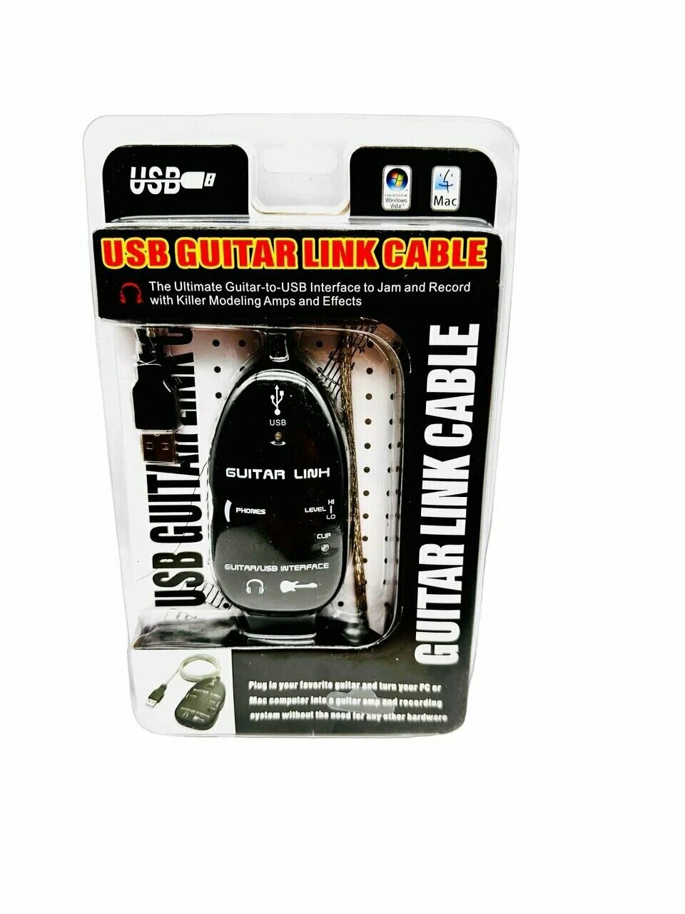 Компактный USB-аудиоадаптер Guitar Link с кабелем 105 см для подключения электрогитары к компьютеру