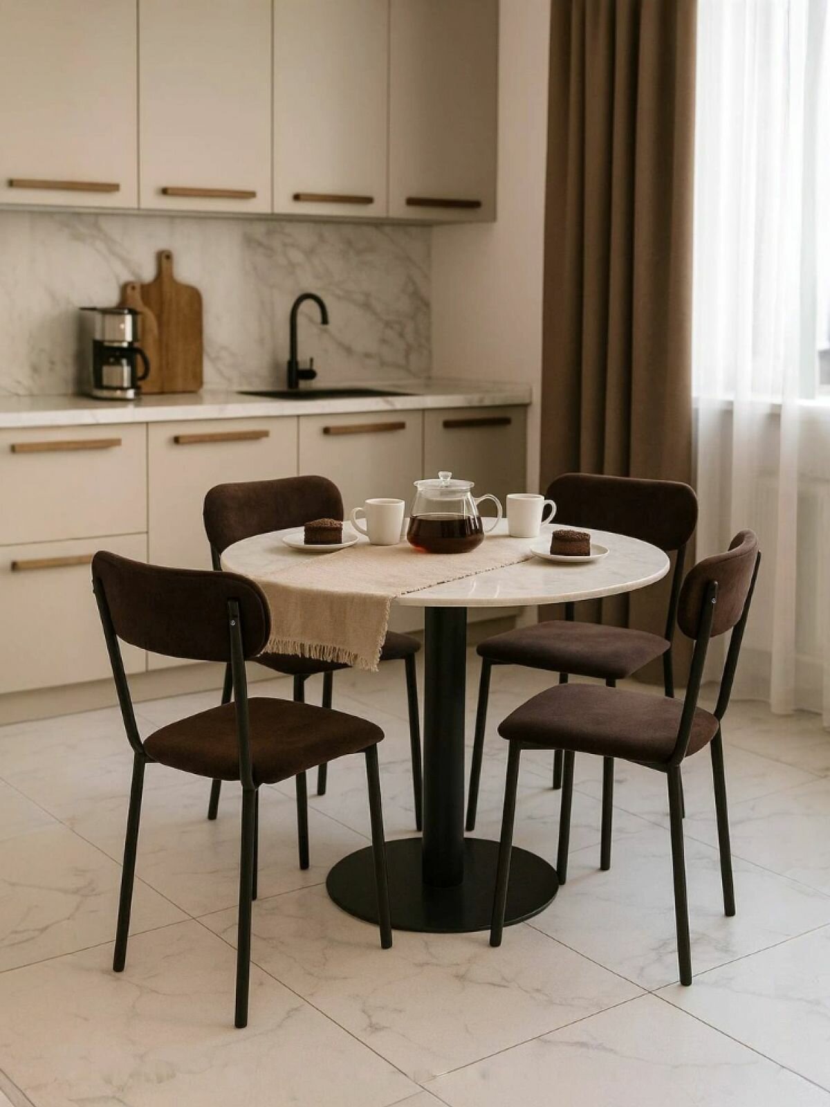 Стулья для кухни и обеденной зоны 4шт комплект, мягкие со спинкой, антивандальный велюр, 41 х 47 х 81 см, Коричневый