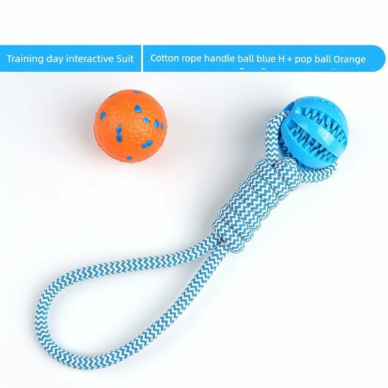 Собачья игрушка-мячик с капроновой веревкой + бouncy мячик, набор синий и оранжевый для собак