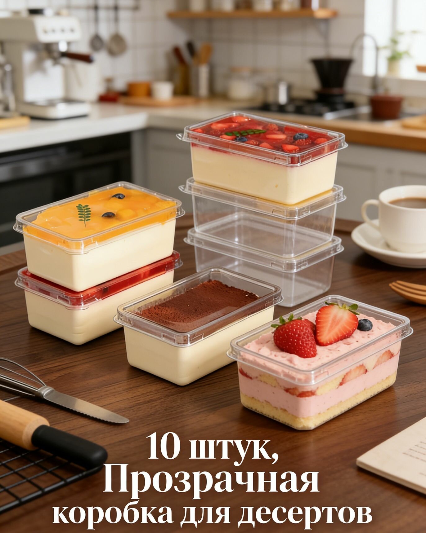 10 шт. прозрачных коробок для хранения тортов на вынос, переносные коробки для выпечки, для упаковки десерта тирамису, 11,5*7*4,5 см
