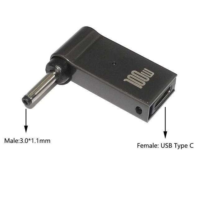 Geris Power Адаптер USB C к DC 100 Вт для ноутбука Asus Dell Lenovo 3.0-1.1mm
