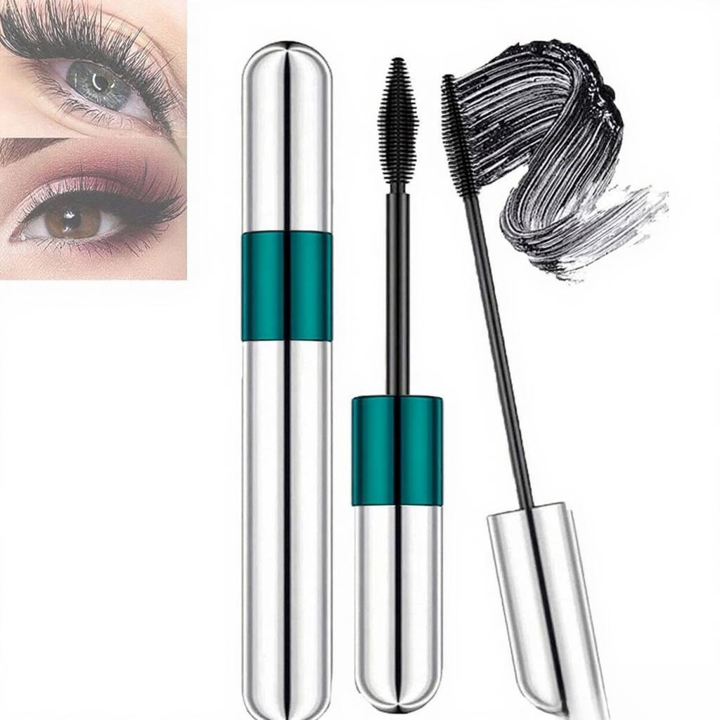 4D Mascara, 2 в 1, для естественного удлинения и увеличения объёма, водонепроницаемая и долговечная (1 шт.), чёрный цвет, 8 г, длительность действия 24 часа, для всех типов кожи, эффекты: удлинение, завивка, быстрое высыхание, увеличение объёма,