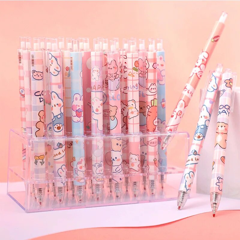 2 шт, кавайные гелевые ручки, розовая мультяшная новая ручка, черные водяные чернила, 0,5 мм, милая ручка для подписи, канцелярские принадлежности, студенческий подарок