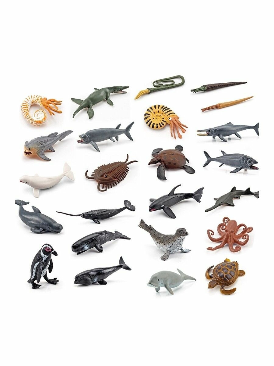 Набор фигурок морских существ assorted с акулами черепахами дельфинами пингвинами крабами и южным китом дельфином