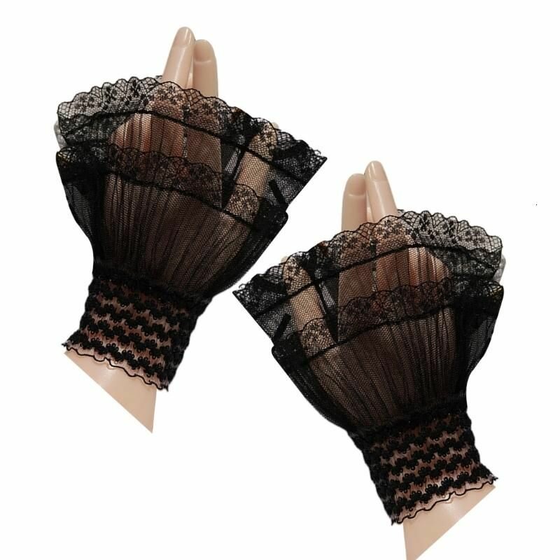 Декоративные кружевные манжеты с плиссированными рукавами для свадебного платья, Черный