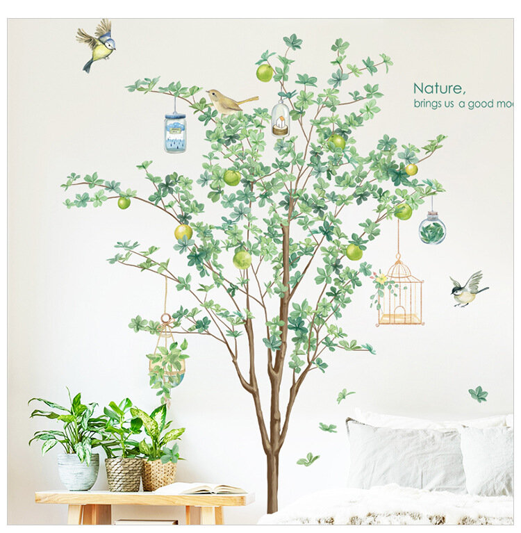 Наклейки для стен растений Скандинавского стиля Большое дерево Фон Наклейки Декор для гостиной дивана Самоклеящиеся бумага Зеленые наклейки Zdb-2188 (Зеленый)