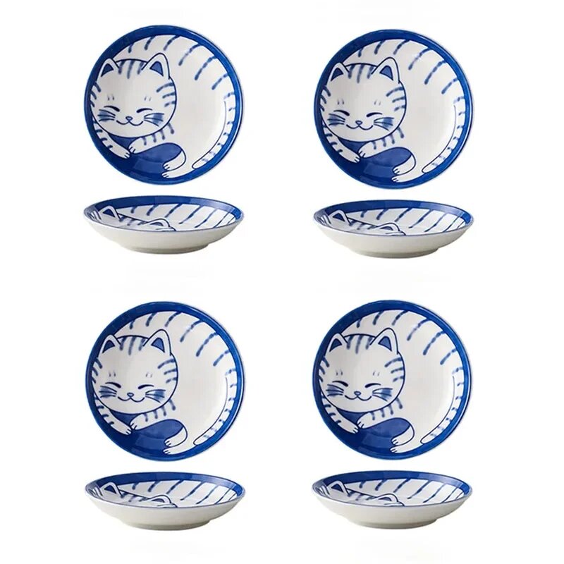 Блюдца керамические с котиками, 6 шт, Цвет: 4pcs B