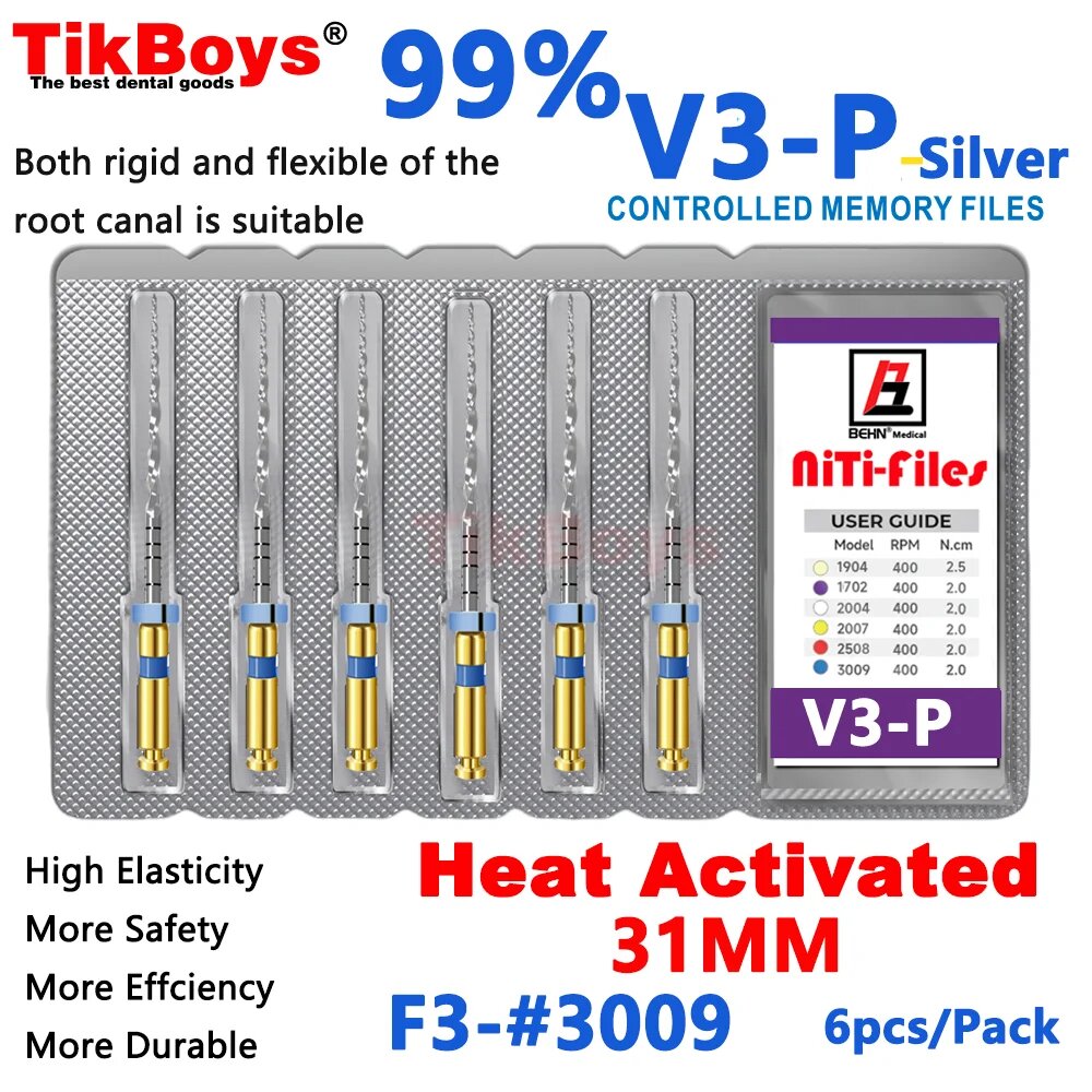 Стоматологические файлы TikBoys V3-P Silver 31MM F3 6 шт.