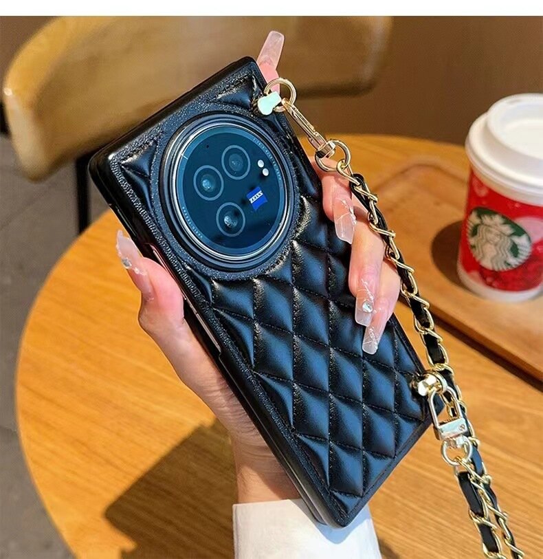 Чехол для телефона Vivo X Fold 3 с цепочкой через плечо, стиль Chanel, стеганая кожа, полное покрытие